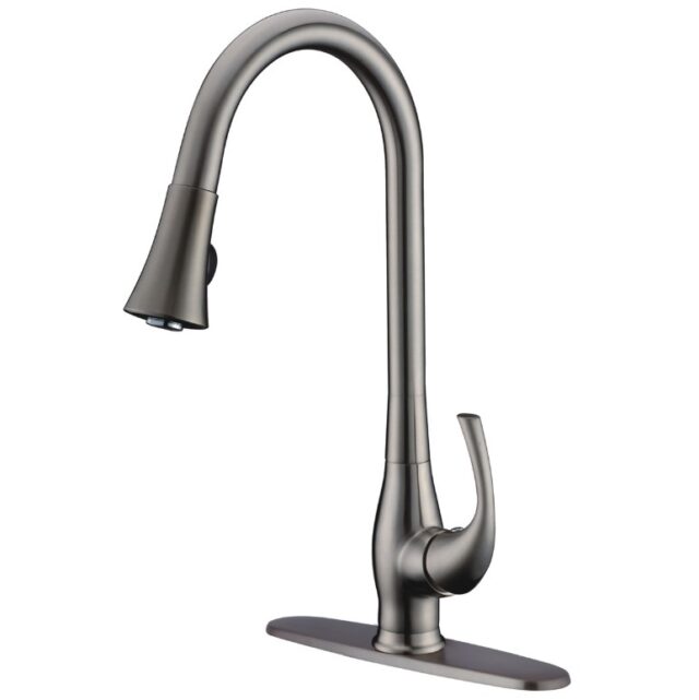 Freendo Grand Single Handle Pull-Down Kitchen Faucet Brushed Nickel ...